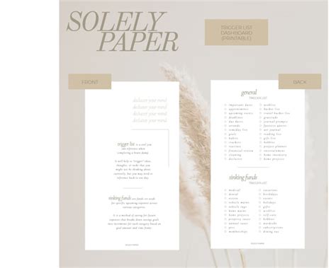 Trigger List Printable Dashboard PERSONAL Etsy Australia