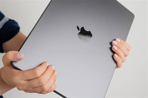 Close Up MacBook Pro In Womans Hands Editorial Photo Image Of Notebook Present 309100811