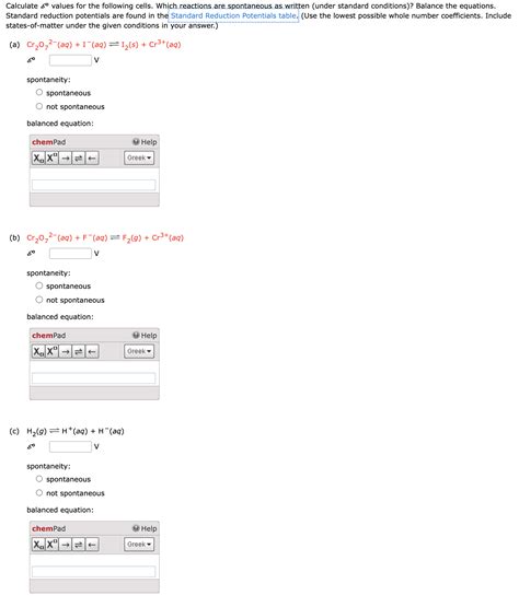 Solved Calculate \\( \\mathscr{E}^{\\circ} \\) values for | Chegg.com