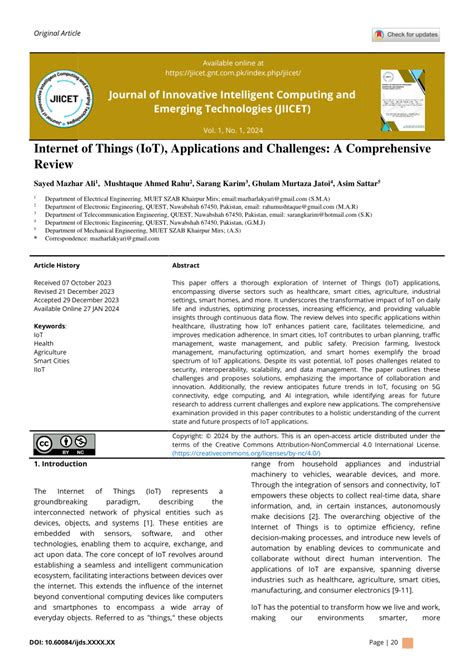 Pdf Journal Of Innovative Intelligent Computing And Emerging Technologies Jiicet Internet Of