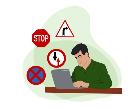A Man Chooses An Answer To An Online Test Question Learning The Rules Of The Road Driving