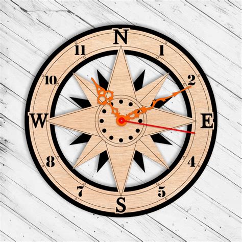 Compass Wall Clock Template Laser Cut Dxf Glowforge Svg Cnc Etsy