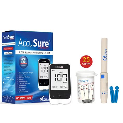 Accusure Sensor Glucometer Machine With 25 Test Strips And 10 Lancets Kifzi