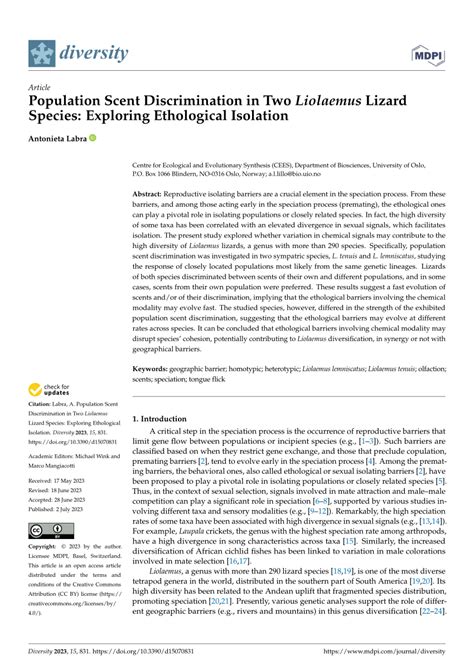 Pdf Population Scent Discrimination In Two Liolaemus Lizard Species