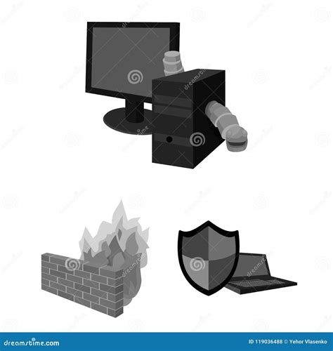 Hacker And Hacking Monochrome Icons In Set Collection For Design Hacker And Equipment Vector