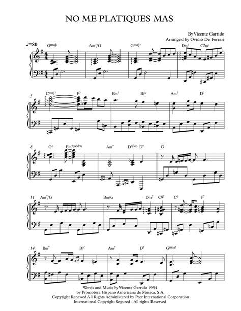 No Me Platiques Mas Piano Solo Late Intermediate Digital Sheet