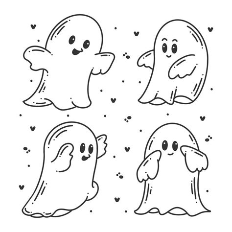 Hand Drawn Halloween Cute Ghost Doodle Collection 12614114 Vector Art