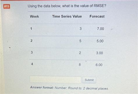 Solved Using The Data Below What Is The Value Of Rmse