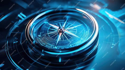 Futuristic Compass On A Blue Digital Background Symbolizing Direction And Guidance Premium Ai