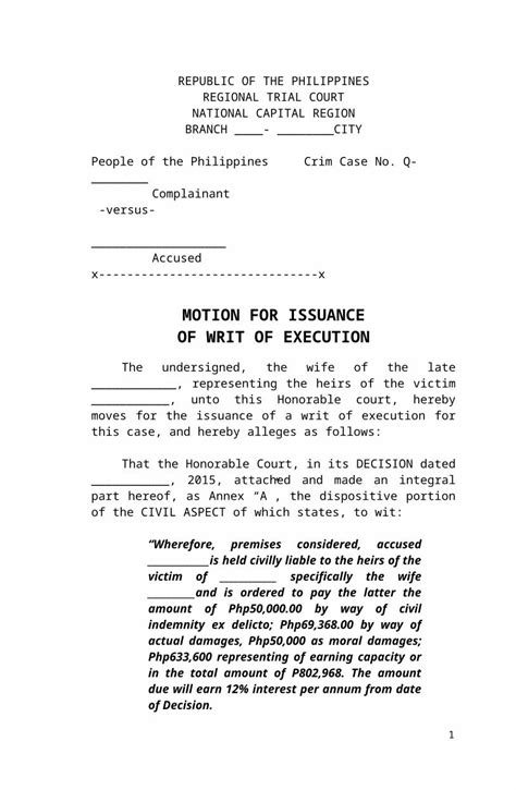 Docx Motion For Issuance Of Writ Of Execution 2 Dokumen Tips