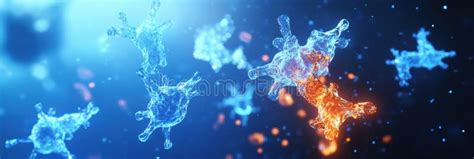 Visualization Of Antibodies Engaging And Attacking Glowing Viruses In A Scientific
