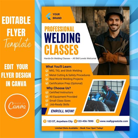 Welding Classes Flyer Template Editable Canva Design For Trade Schools