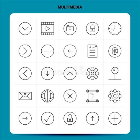 Outline 25 Multimedia Icon Set Vector Line Style Design Black Icons Set Linear Pictogram Pack