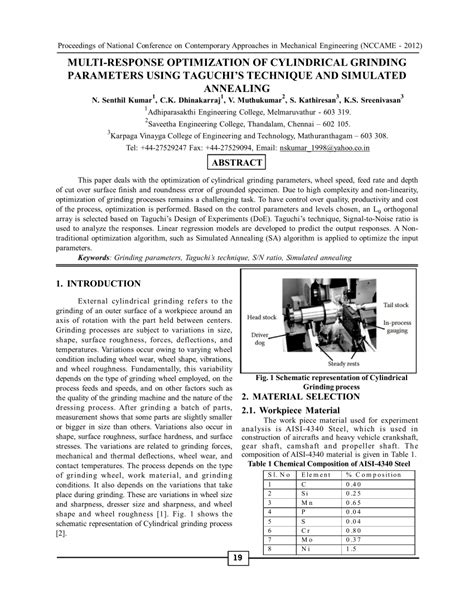 Pdf Multi Response Optimization Of Cylindrical Grinding Parameters Using Taguchis Technique