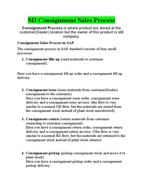 Sap Sd Consignment Sales Process Pdf Trade Service Industries