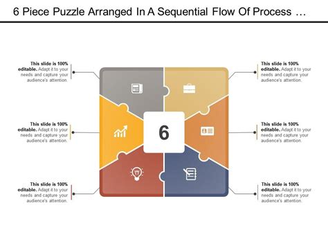 6 Piece Puzzle Arranged In A Sequential Flow Of Process With Icon PowerPoint Slide Template