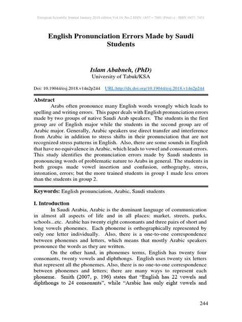 English Pronunciation Errors Made By Sau Pdf