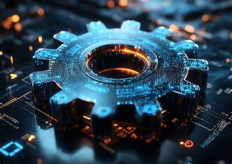 Digital 3d Gear Icon With Binary Code Artificial Intelligence In System