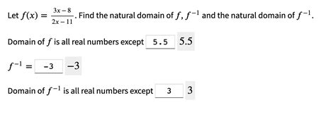 solved let f x 2x−113x−8 find the natural domain of f f−1