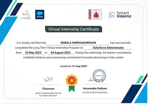 Harshavardhan Vemula On Linkedin Salesforce Administration Virtual Internship Certificate From