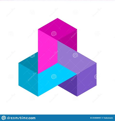 Colorful Impossible Geometric Object Made Of Three Rectangles Optical Illusion Stock Vector