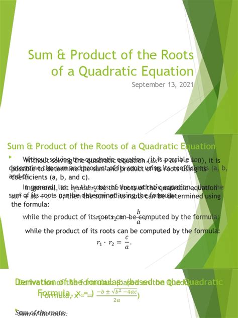 Sum Product Of Roots Of Quadratic Equation Pdf