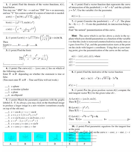 Solved 1 1 Point Find The Domain Of The Vector Functions