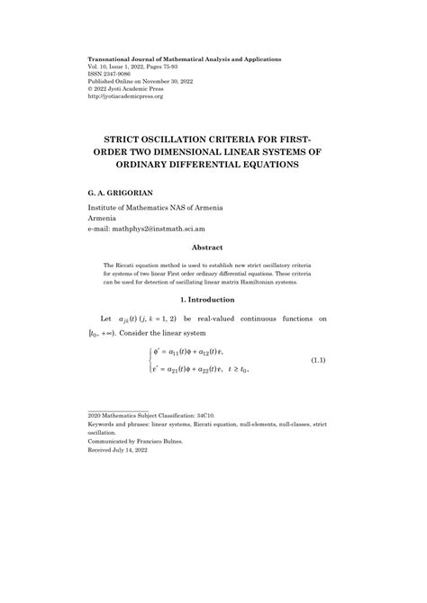 Pdf Strict Oscillation Criteria For First Order Two Dimensional