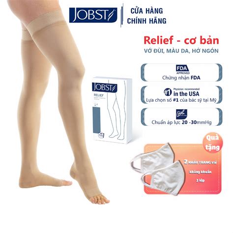 Vớ Y Khoa Đùi Silicone Jobst Relief Hở Ngón Màu Da Chuẩn Áp Lực 20