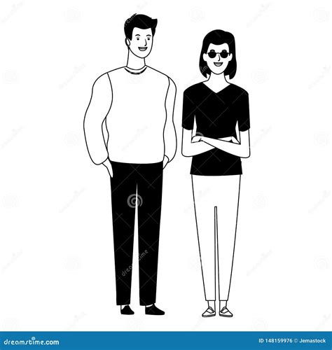 Couplez Le Personnage De Dessin Anim D Avatar En Noir Et Blanc Illustration De Vecteur
