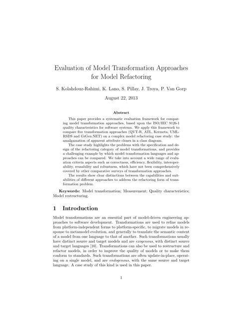 Pdf Evaluation Of Model Transformation Approaches For Model Refactoring