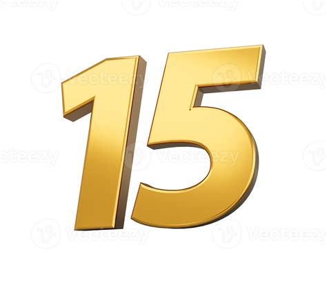 Gold Number 15 Fifteen Shiny 3d Number 15 Made Of Gold 3d Illustration