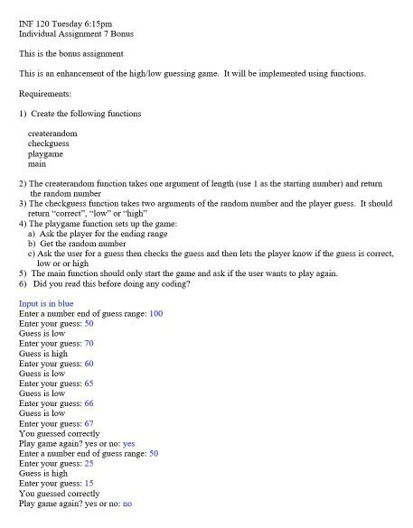 solved inf 120 tuesday 6 15pm individual assignment 7 bonus
