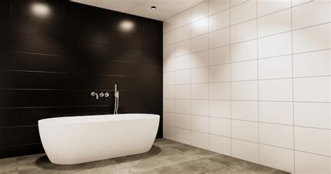 화강암 타일 흰색과 검은색 벽 디자인 화장실 룸 현대적인 스타일의 3d 그림 렌더링 프리미엄 사진