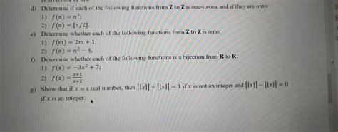 solved d determine if each of the following functions from