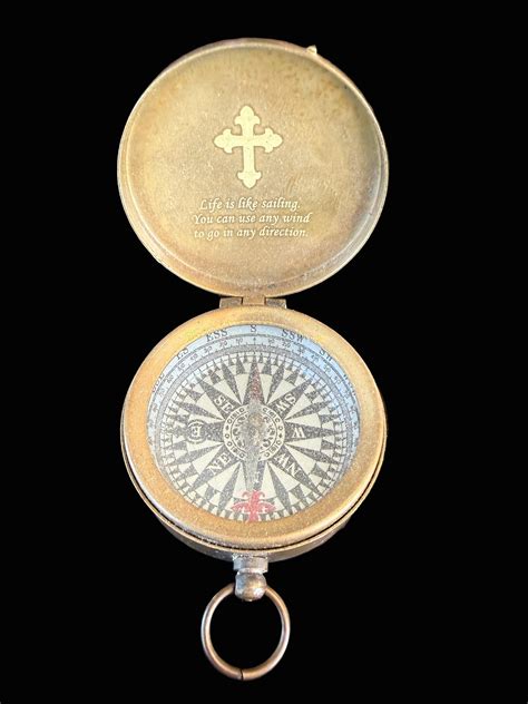 Vintage Brass Pocket Compass With Inscribed Lid Annapolis Maritime