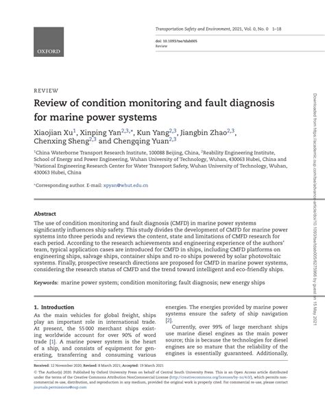 Pdf Review Of Condition Monitoring And Fault Diagnosis For Marine