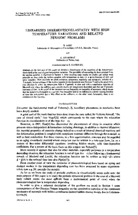 Pdf Linearized Thermoviscoelasticity With High Temperature Variations And Related Periodic