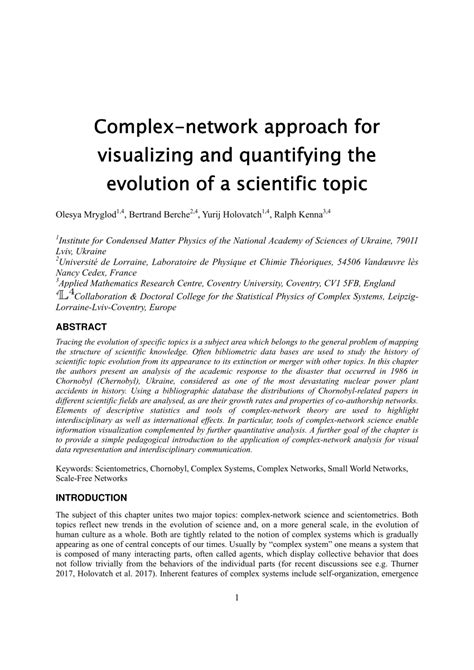 Pdf Complex Network Approach For Visualizing And Quantifying The Evolution Of A Scientific Topic