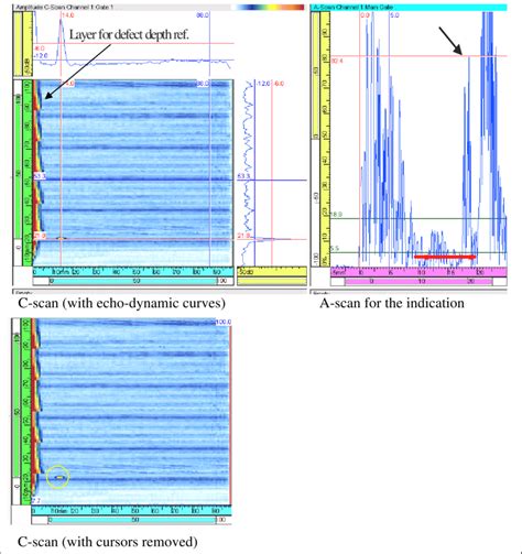 phased array inspection of sample v the defect is indicated in the