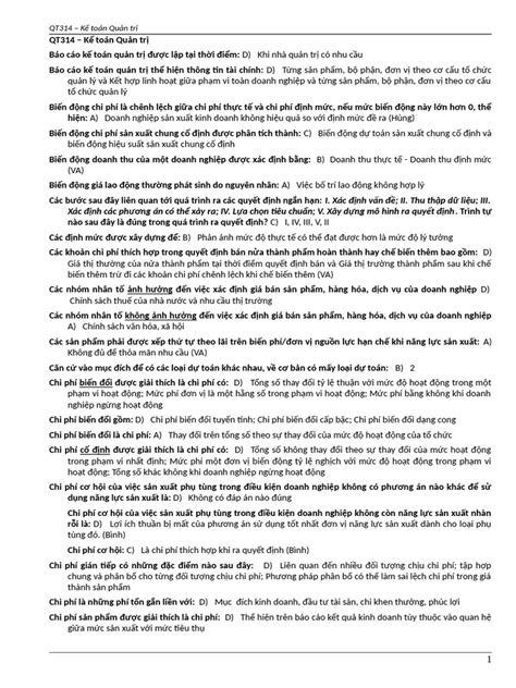 (123doc) Dap An Trac Nghiem Mon Qt314 Ke Toan Quan Tri | PDF
