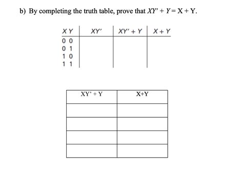 Solved B By Completing The Truth Table Prove That XY Chegg