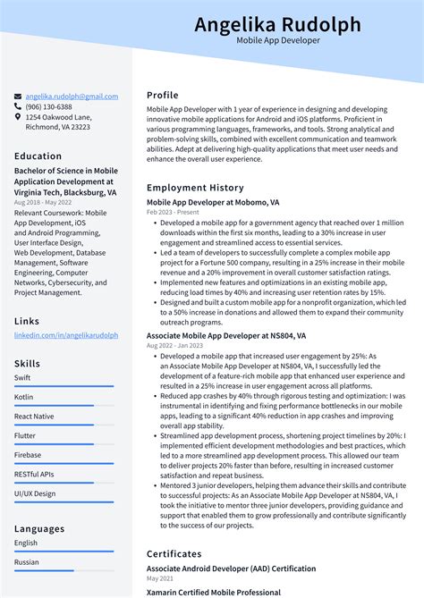 Uber Mobile App Developer Resume Examples ResumeCat