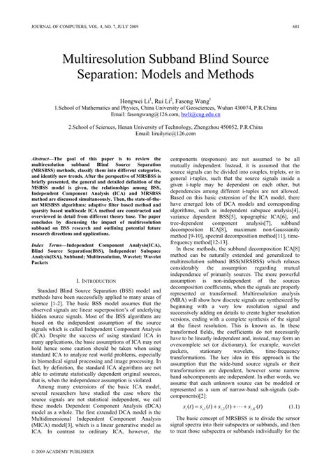Pdf Multiresolution Subband Blind Source Separation Models And Methods
