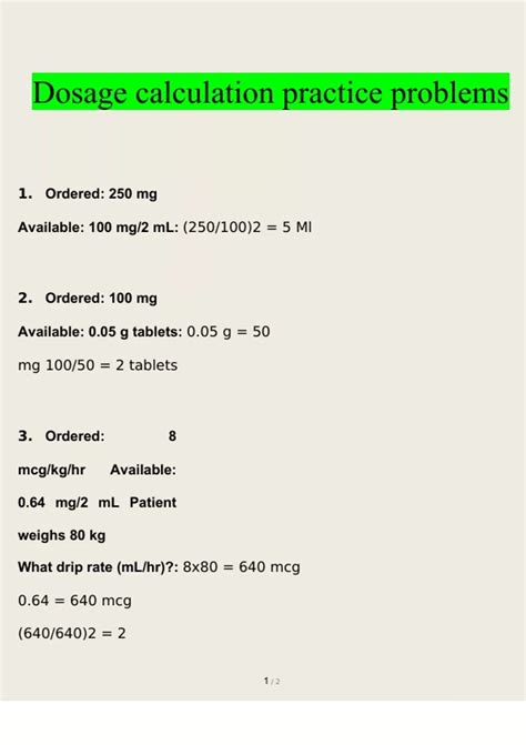 Dosage Calculation Practice Problems Questions Verified With 100 Correct Answers Ati Dosage
