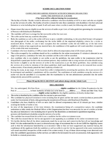 Scribe Declaration Form Pdf
