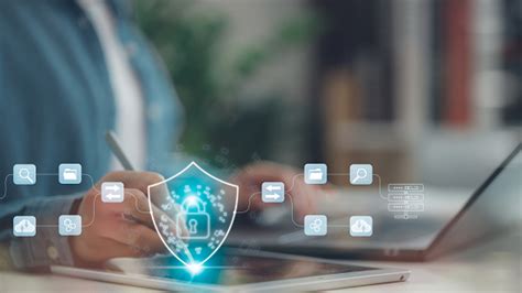 Cyber Security And Data Protection On Internet Person Touching Virtual Shield Secure Access