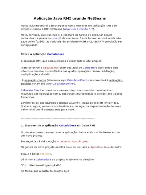 Java Rmi Netbeans Pdf Java Linguagem De Programação Tecnologia De Sistema Operacional