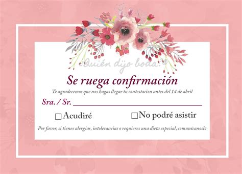 M En La Confirmación De Asistencia A La Boda Tarjeta De Confirmación