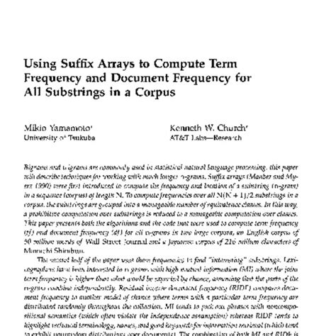 Using Suffix Arrays To Compute Term Frequency And Document Frequency